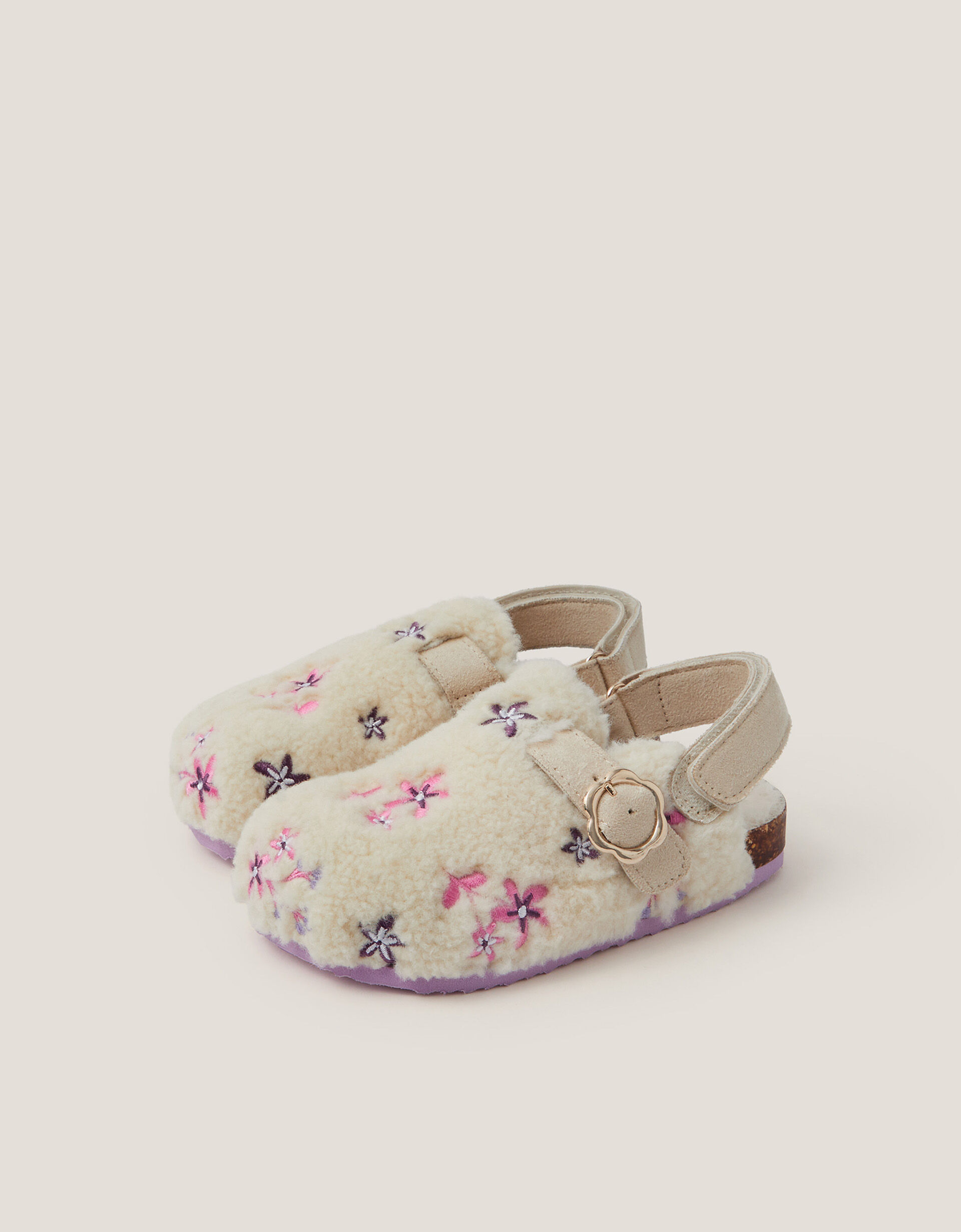 Floral Borg Clogs Ivory | Girls' Flat Shoes | Monsoon US.