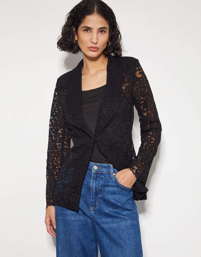 Lola Floral Lace Blazer Black | Women's Jackets | Monsoon US.