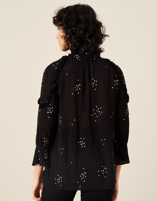 Mattie Frill Tie Neck Embellished Top Black
